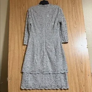 Alex Evenings | Dresses | Alex Evenings Silver Lace 34 Sleeve Dress ...